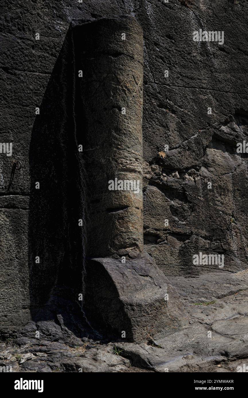 Ancient Roman milestone at Donnas in the Aosta Valley, northern Italy ...