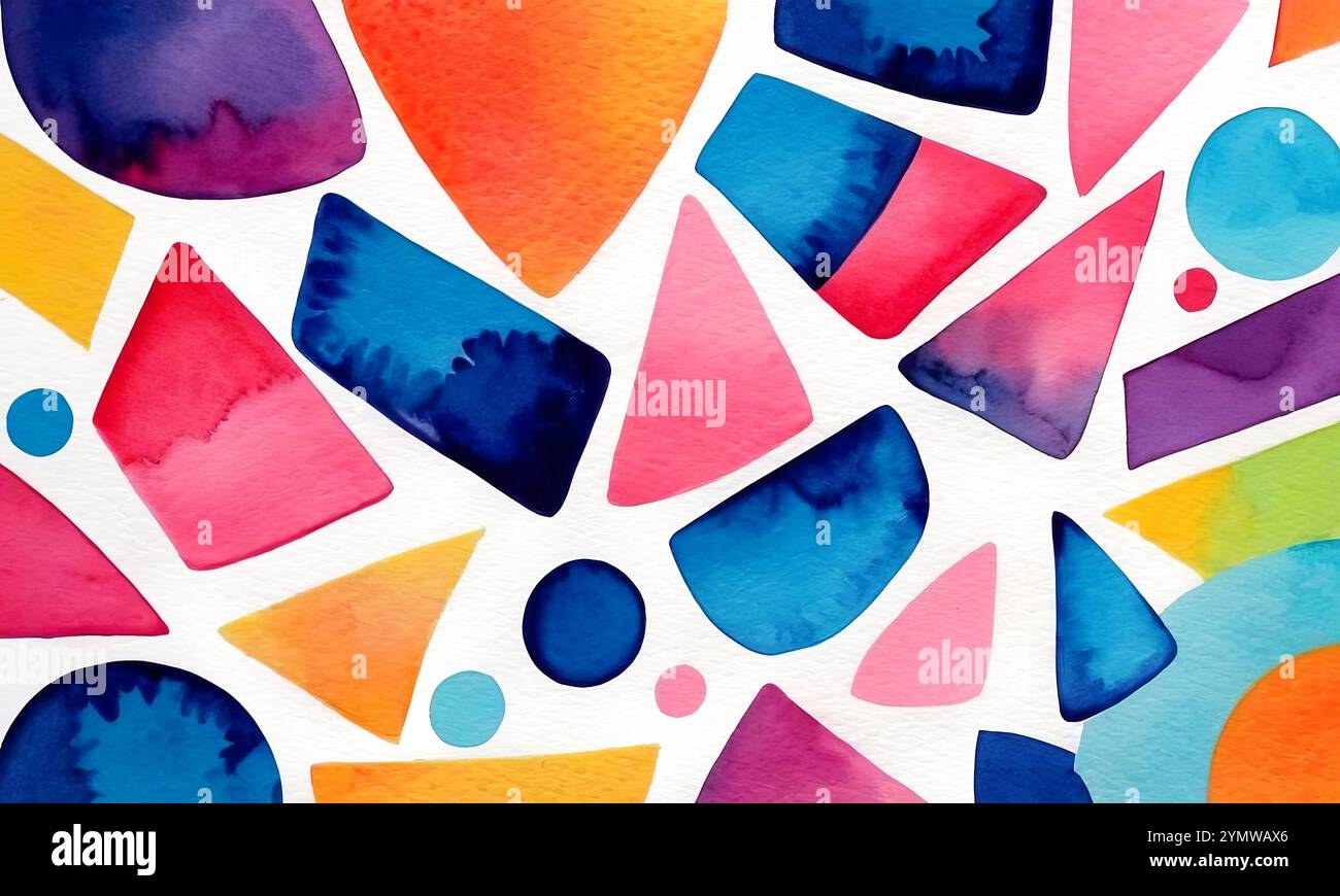 White background with bright colorful watercolor shapes, abstract ...