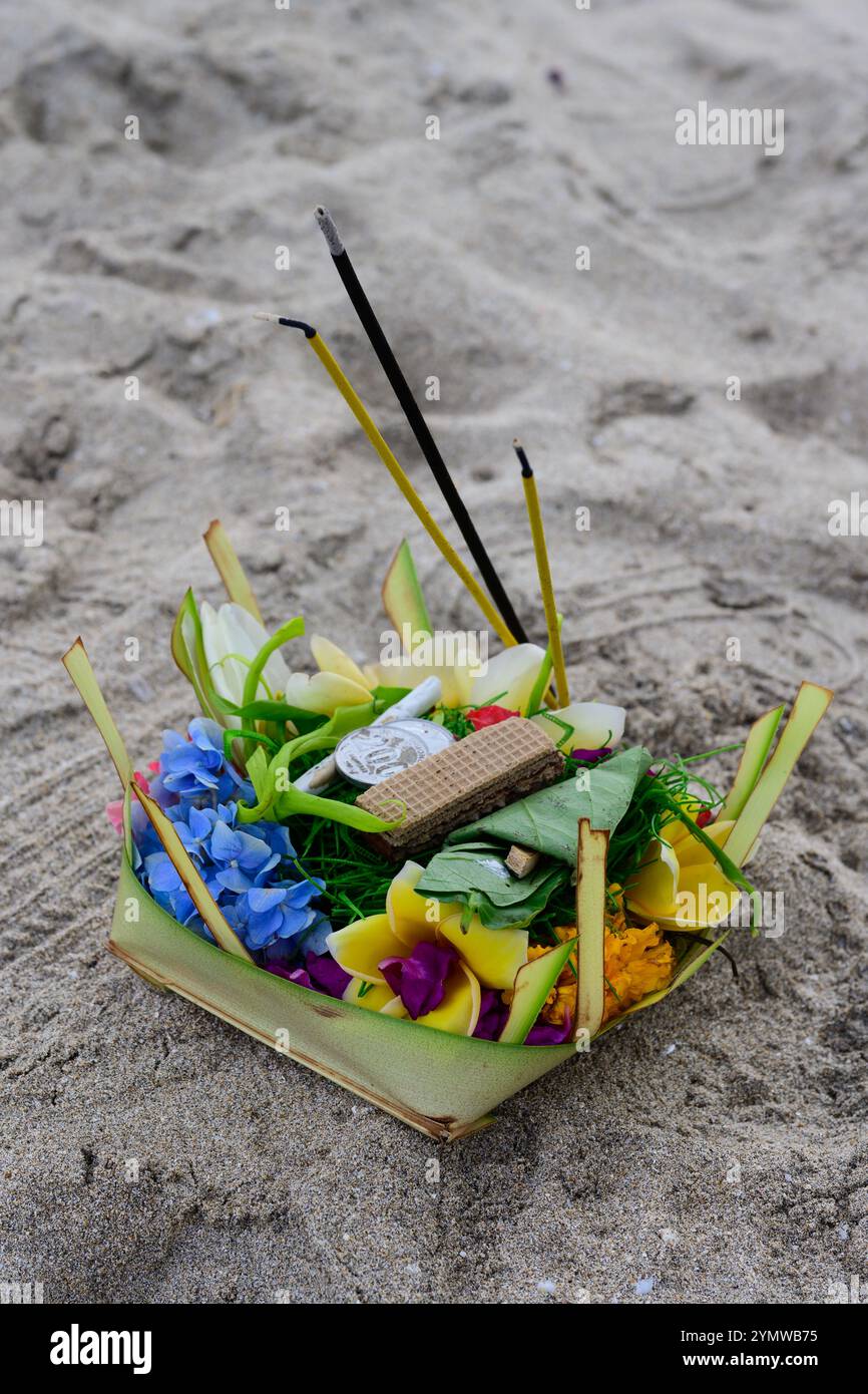 Canang Sari Balinese Offering or Sacrifice Basket with Incense and ...