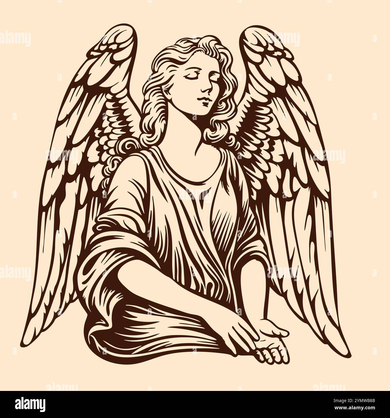 angel heavenly god vector sketch drawing in stencil style on a white ...