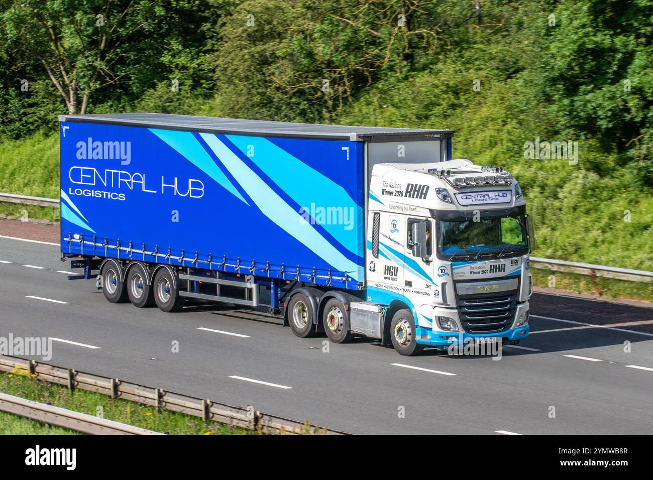 Central Hub Logistics RHA Heroes curtain-sided DAF Xf travelling on the ...