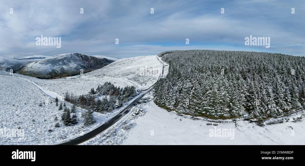 Aerial panorama of the Wicklow Gap with a covering of snow Stock Photo ...