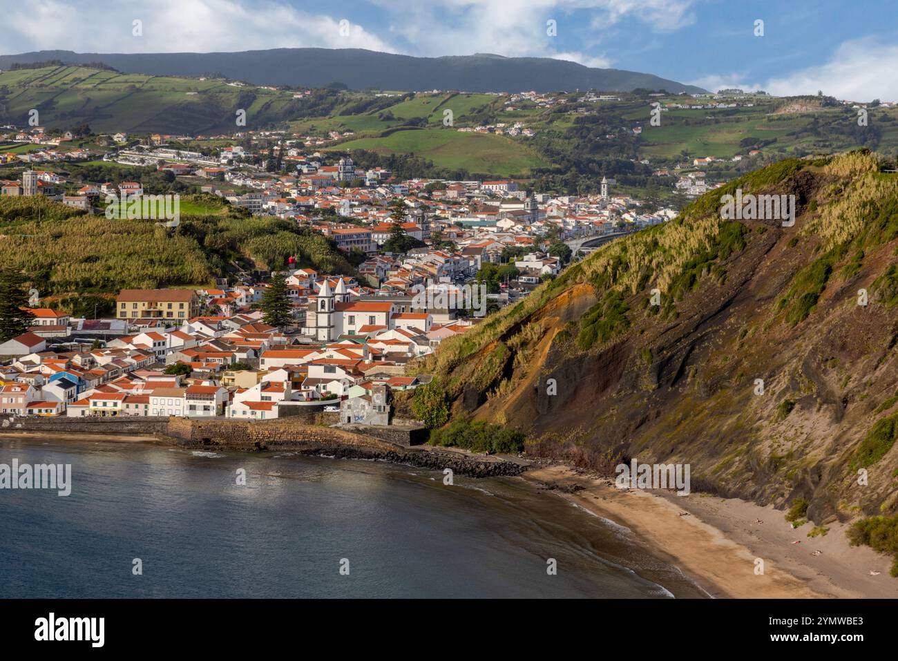 View of Horta, Faial Island, Azores, from Monte da Guia, an ancient ...