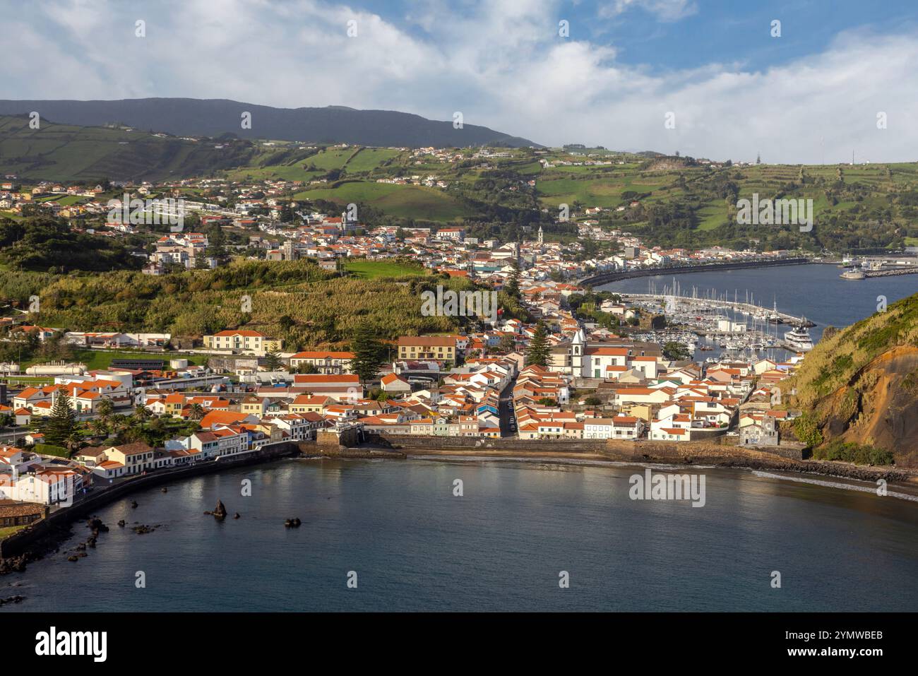 View of Horta, Faial Island, Azores, from Monte da Guia, an ancient ...
