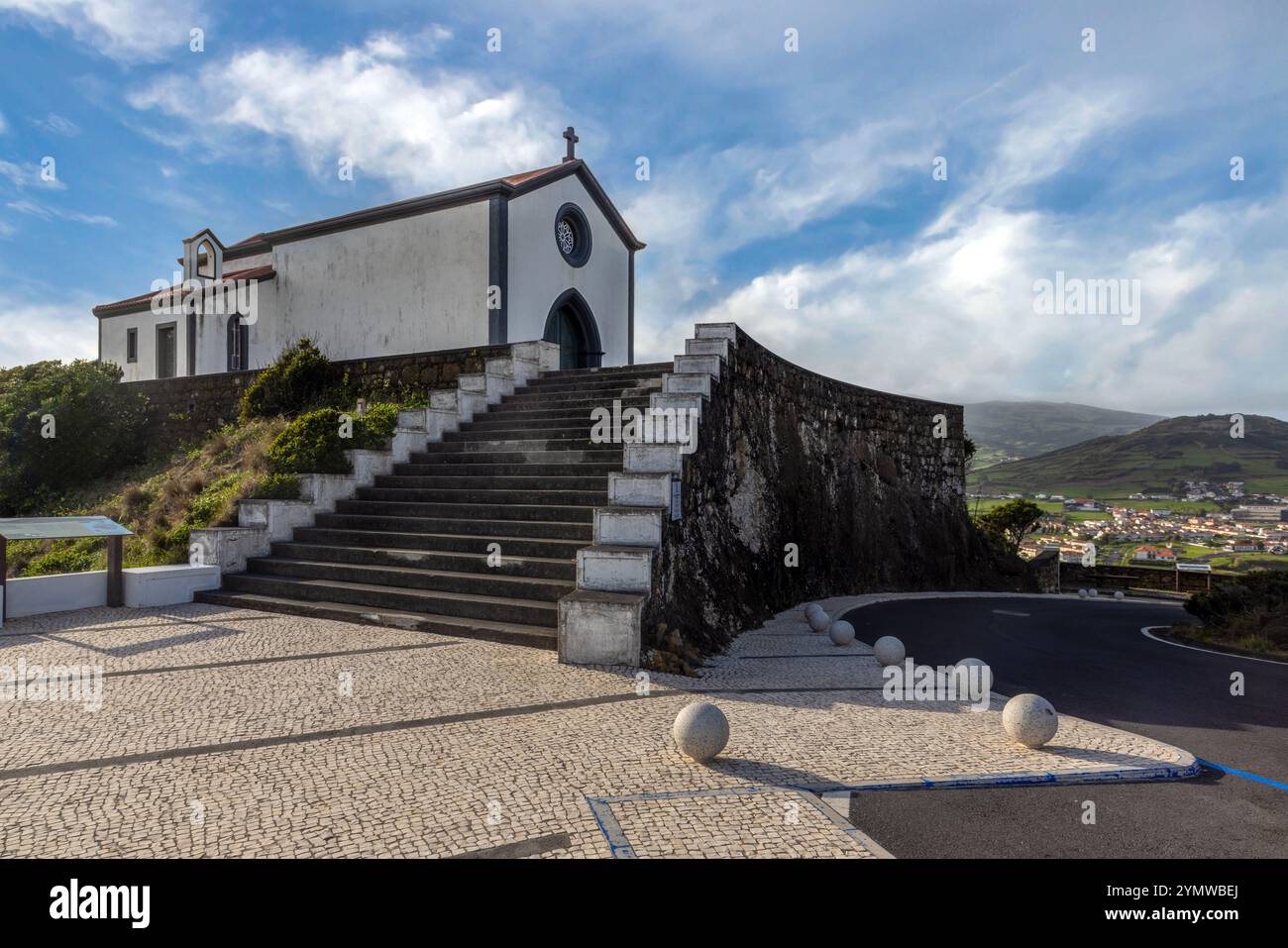 View of Horta, Faial Island, Azores, from Monte da Guia, an ancient ...