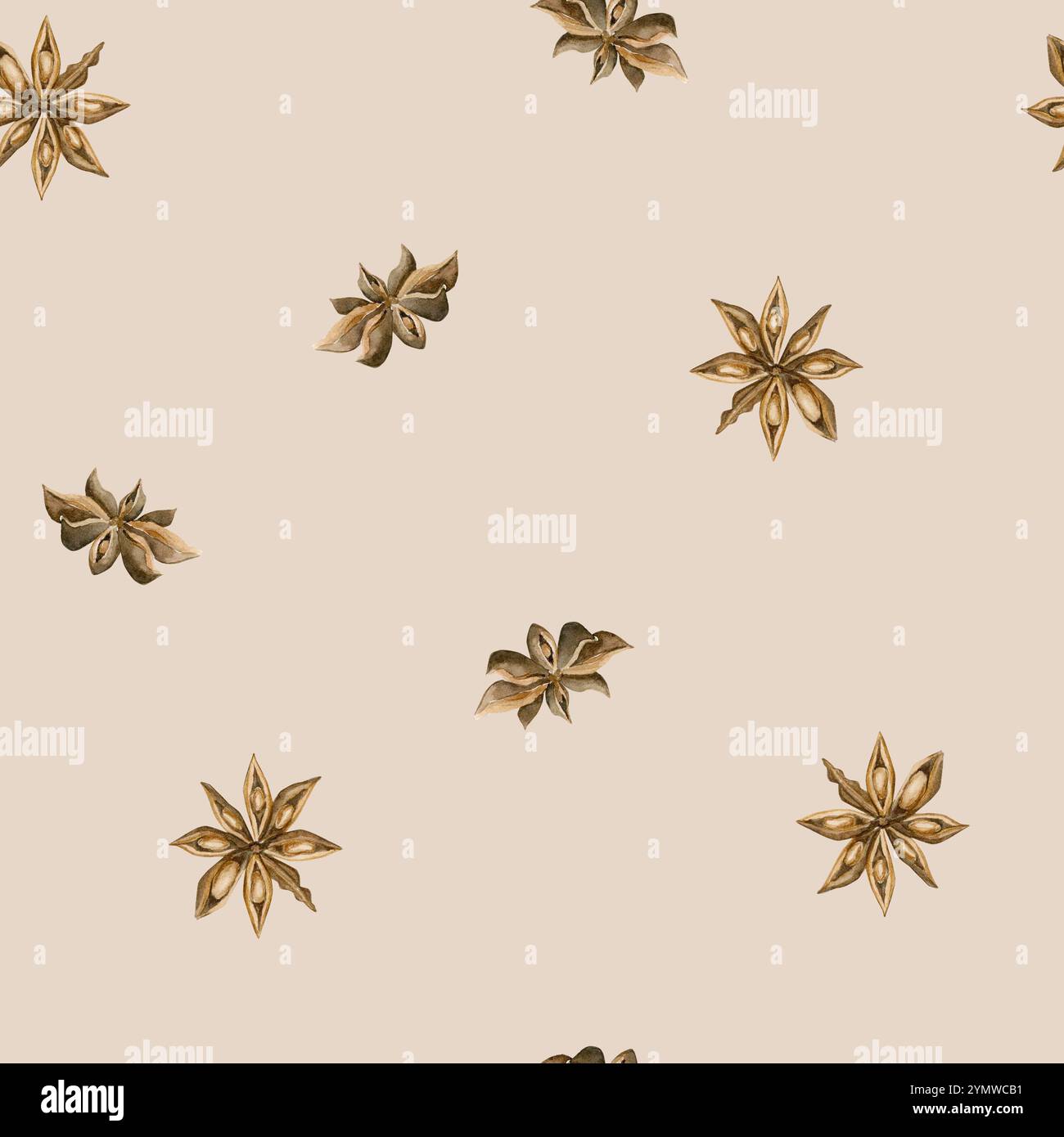 Anise stars. Watercolor minimalistic, easy, simple seamless pattern on ...