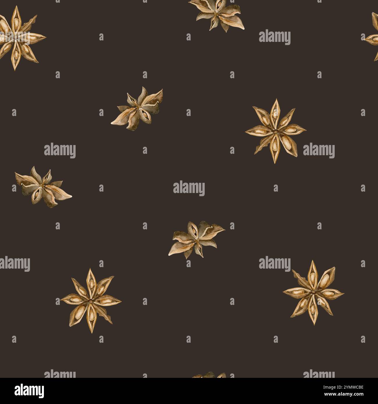 Anise stars. Watercolor minimalistic, easy, simple seamless pattern on ...