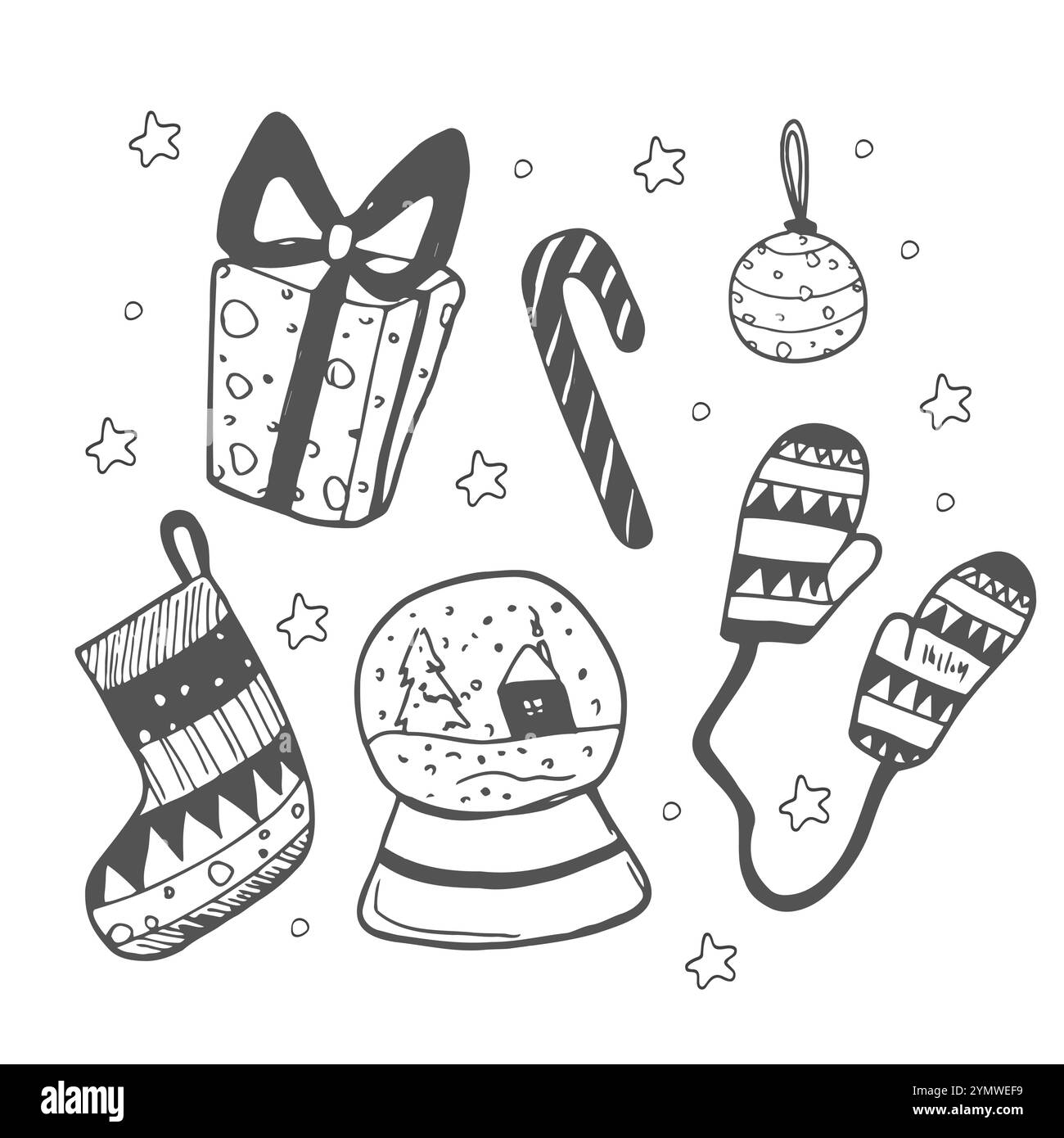 Set of Christmas doodle sketch isolated on white. Vector illustration ...