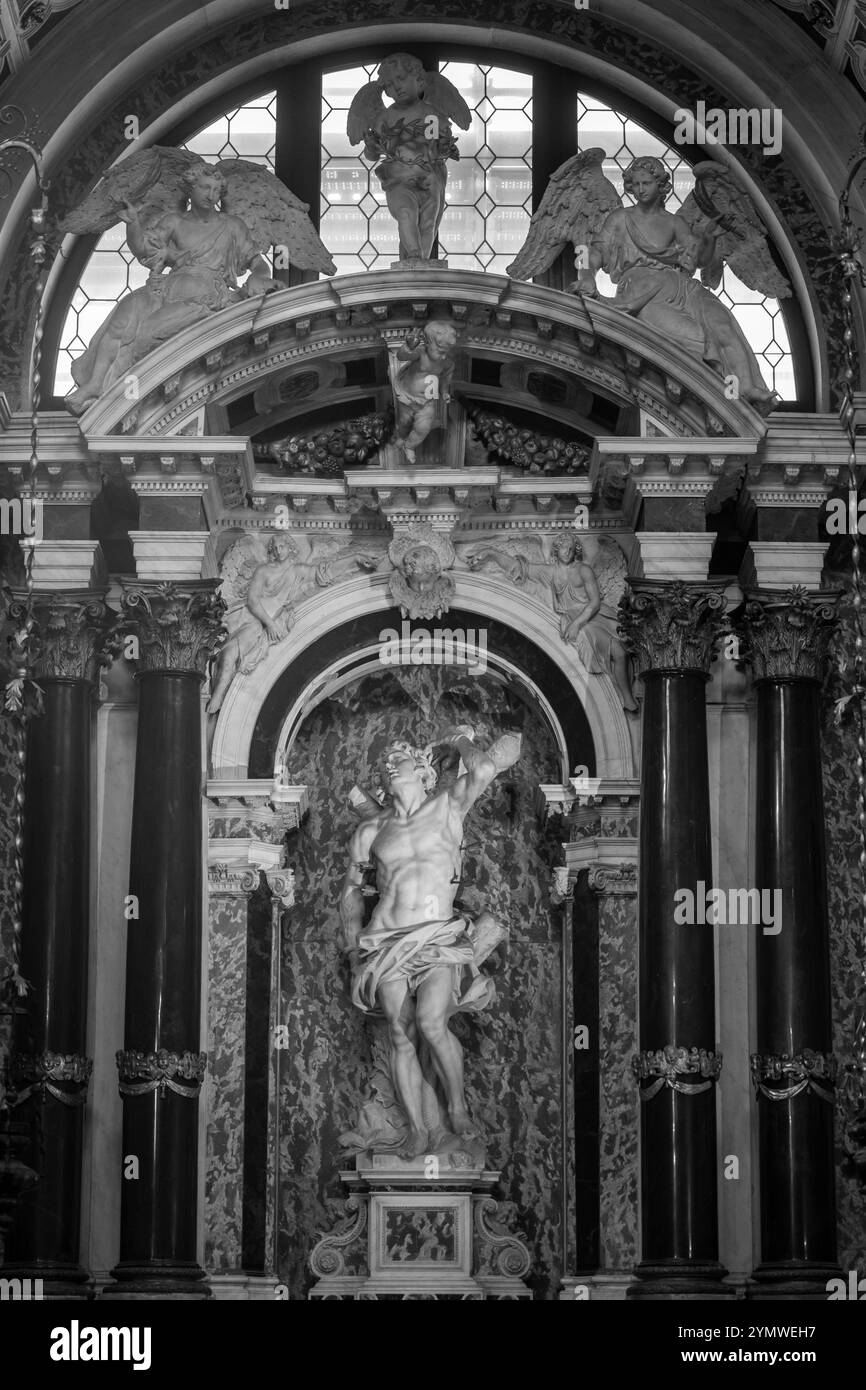 Interiors, frescoes and architectural details of baroque style altar in ...