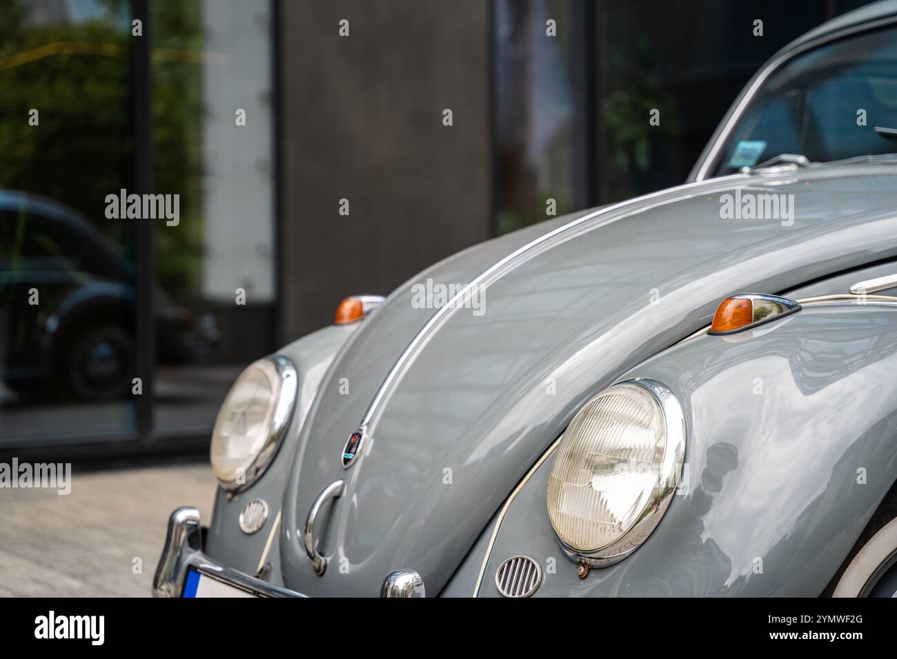 Details of an old Volkswagen beetle car. Vintage German motor car ...