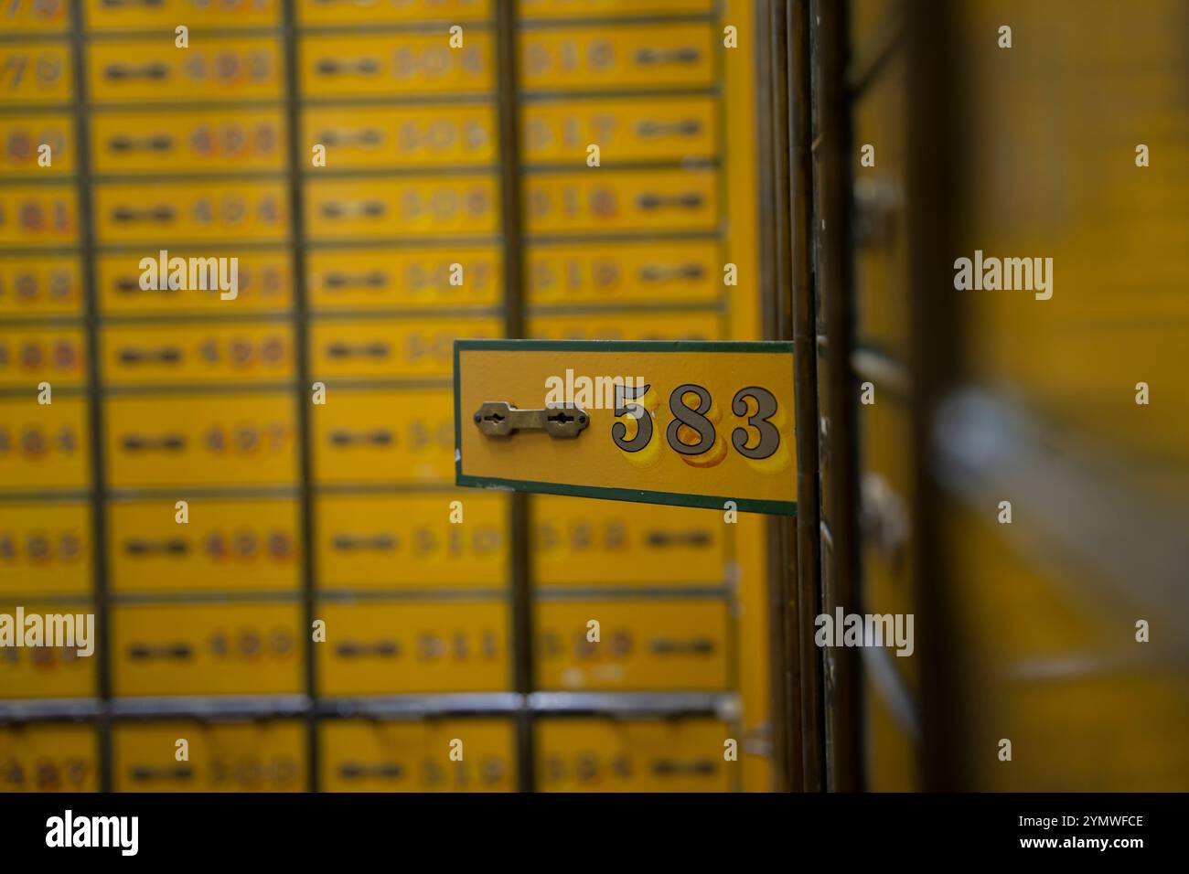 Safe deposit boxes room inside of a old bank vault. A concept of ...