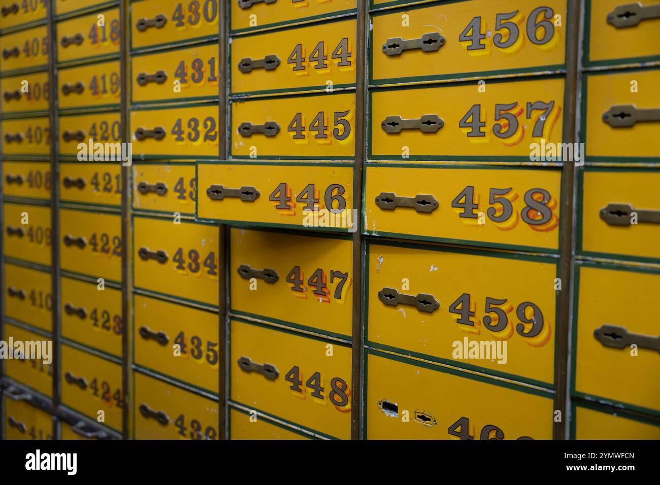 Safe deposit boxes room inside of a old bank vault. A concept of ...
