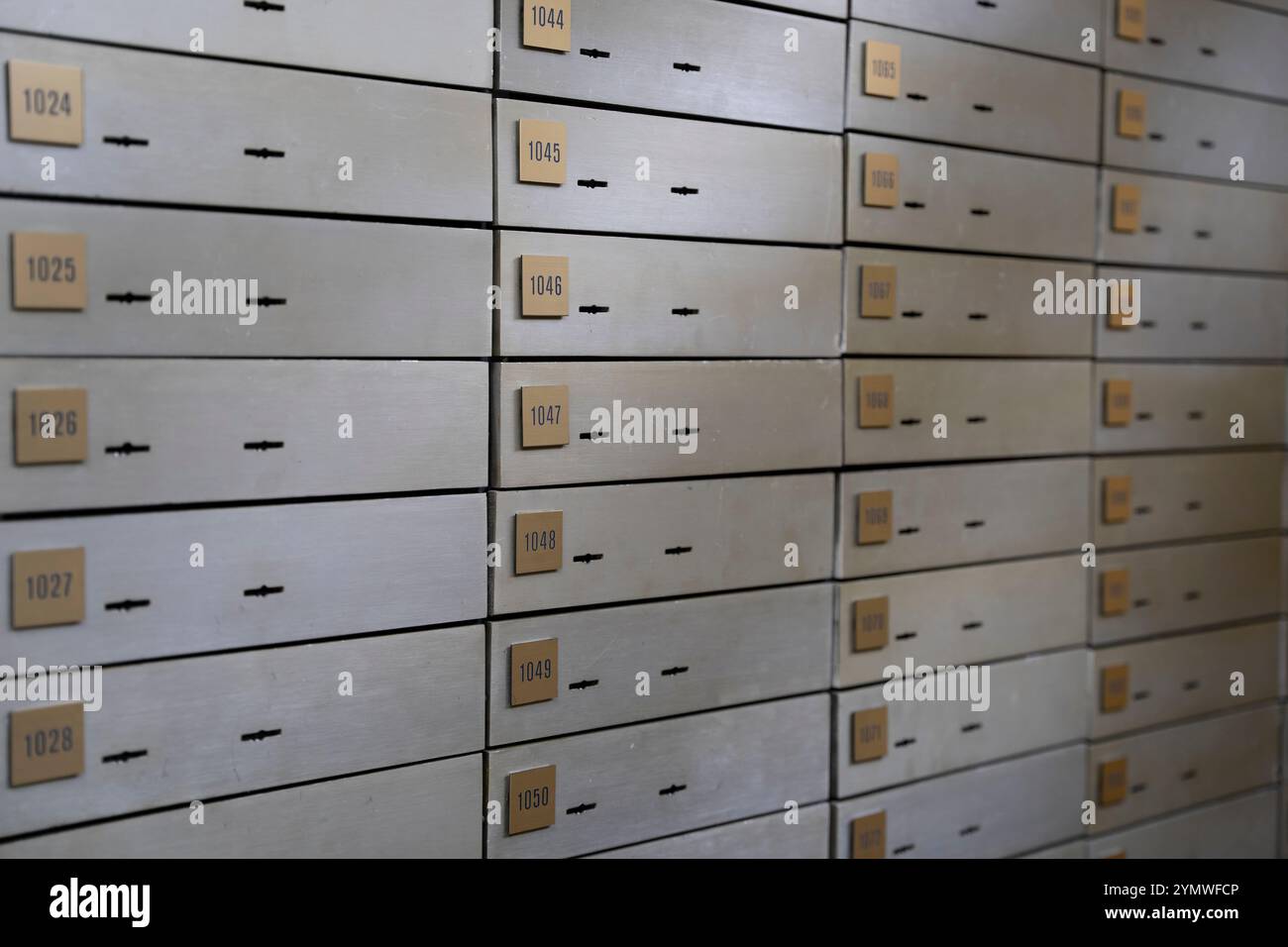 Safe deposit boxes room inside of a old bank vault. A concept of ...