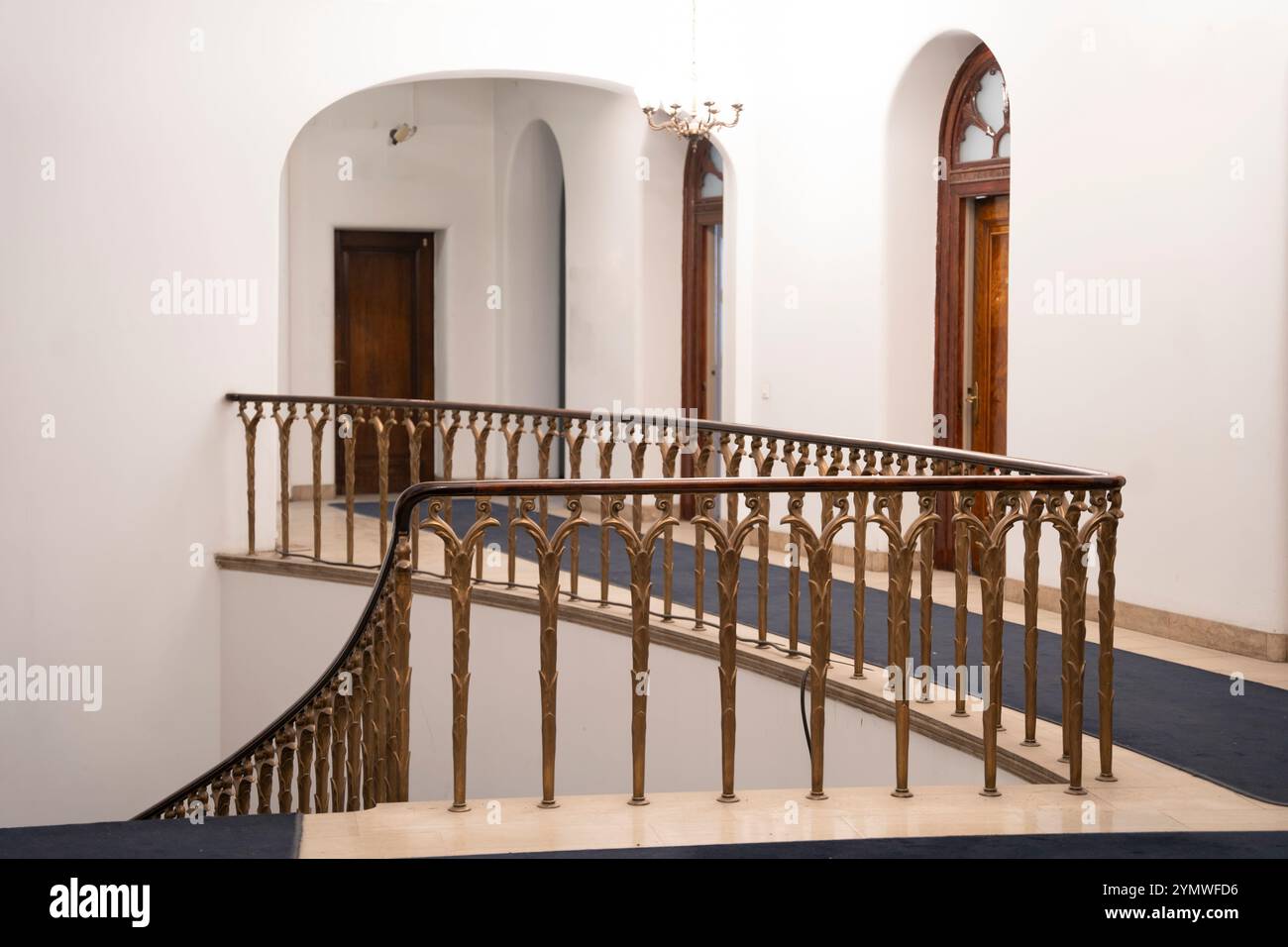 Mansion hallway and luxury decor with vintage railing. interior in the ...