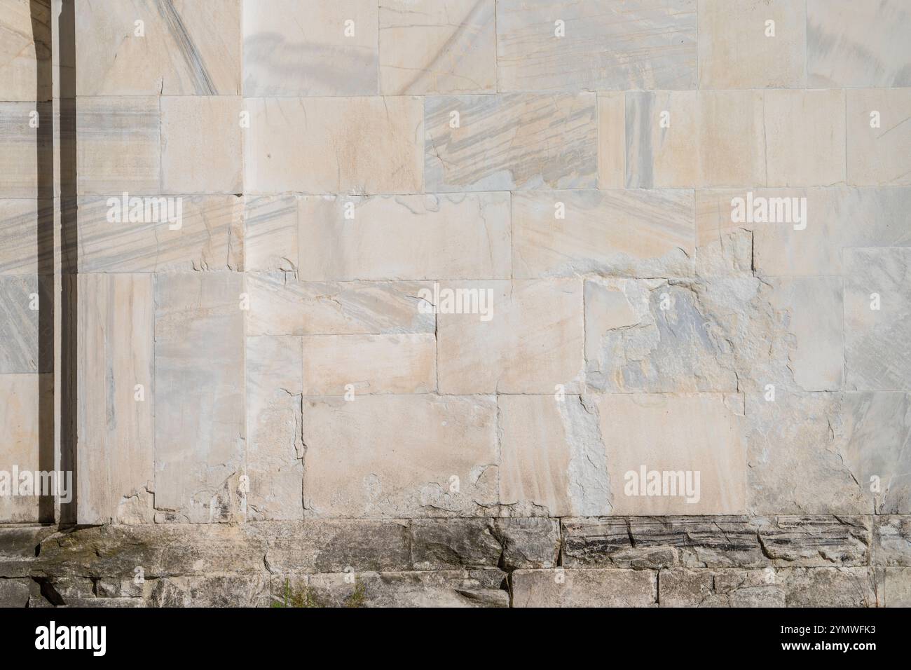 Pattern of lined up rough marble block on medieval monastery Studenica ...