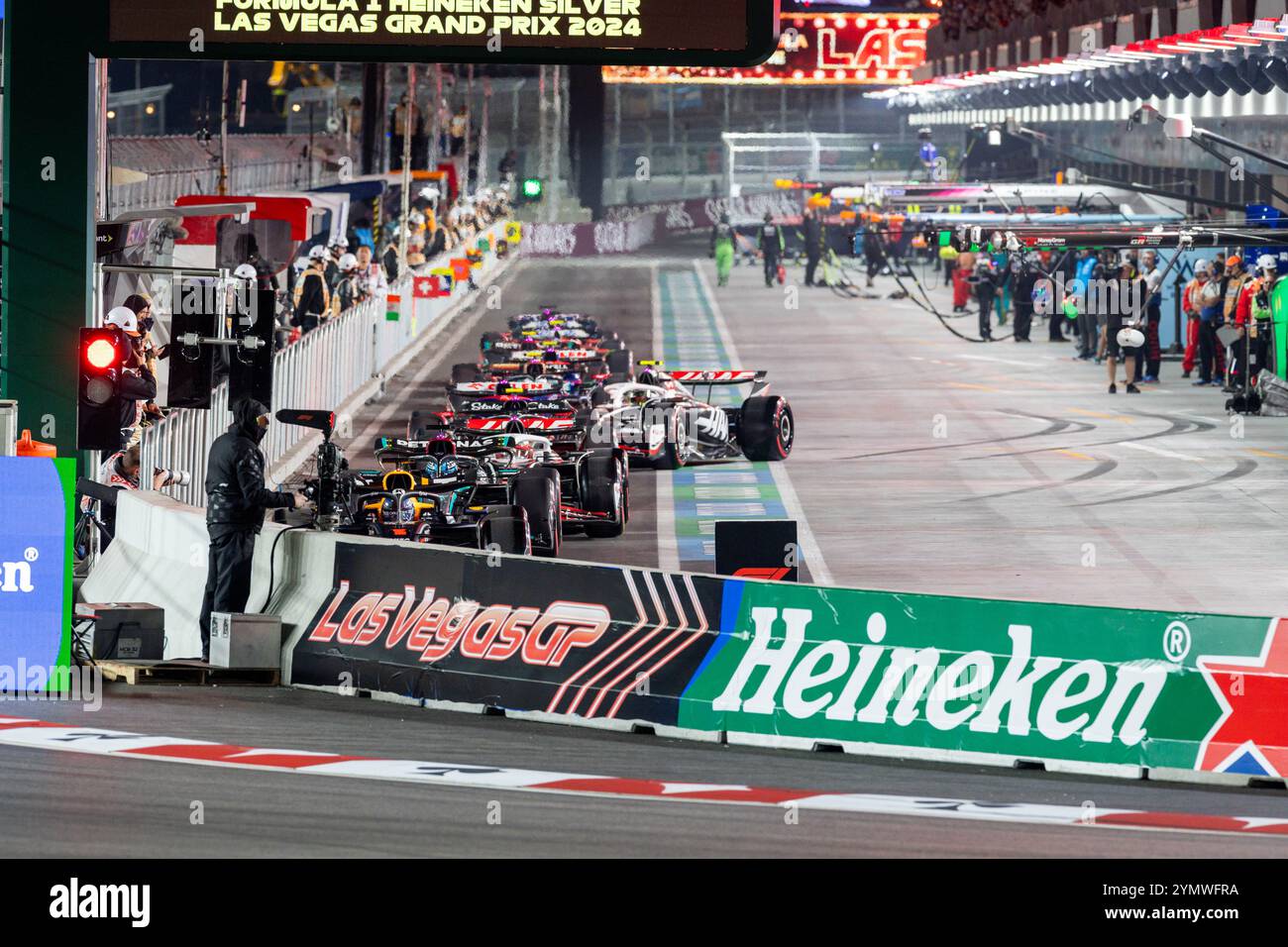22nd November 2024; Las Vegas, Nevada, USA. F1 Las Vegas Grand Prix; Qualifying Day; Cars line ...