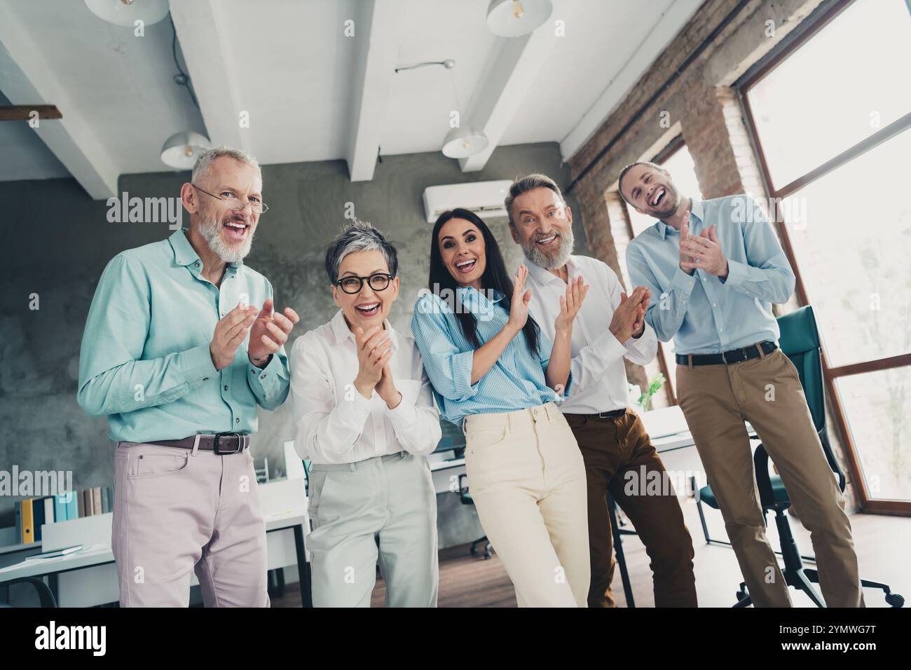 Photo of teamwork startup partners clapping hands applause ...