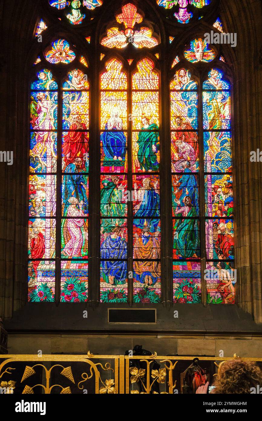 A colorful church window in St. Vitus Cathedral, Prague Stock Photo - Alamy