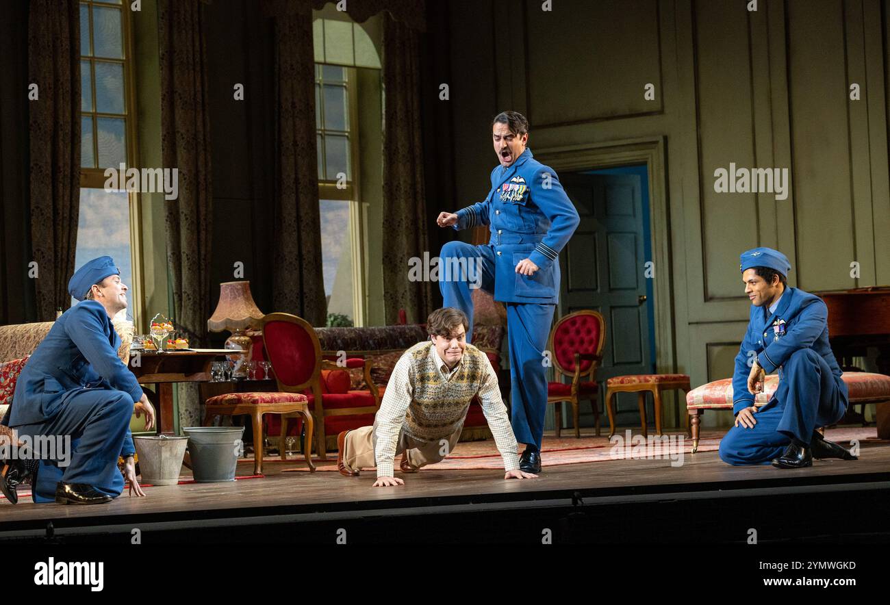 l-r: Reece Causton, Thomas Atkins (Nemorino), Dan D’Souza (Belcore), Suleiman Suleiman in THE ...