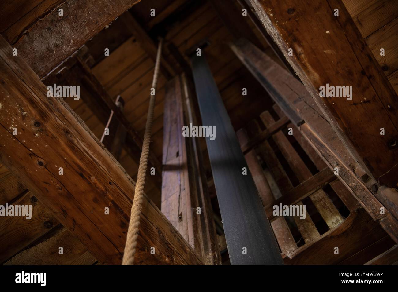 Old wooden attic with rope Stock Photo - Alamy