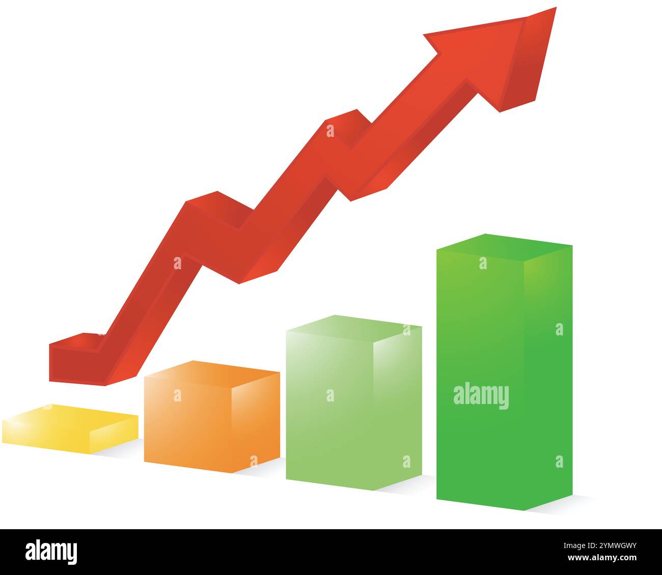 Bar chart with arrow rising representing the growth of a business ...