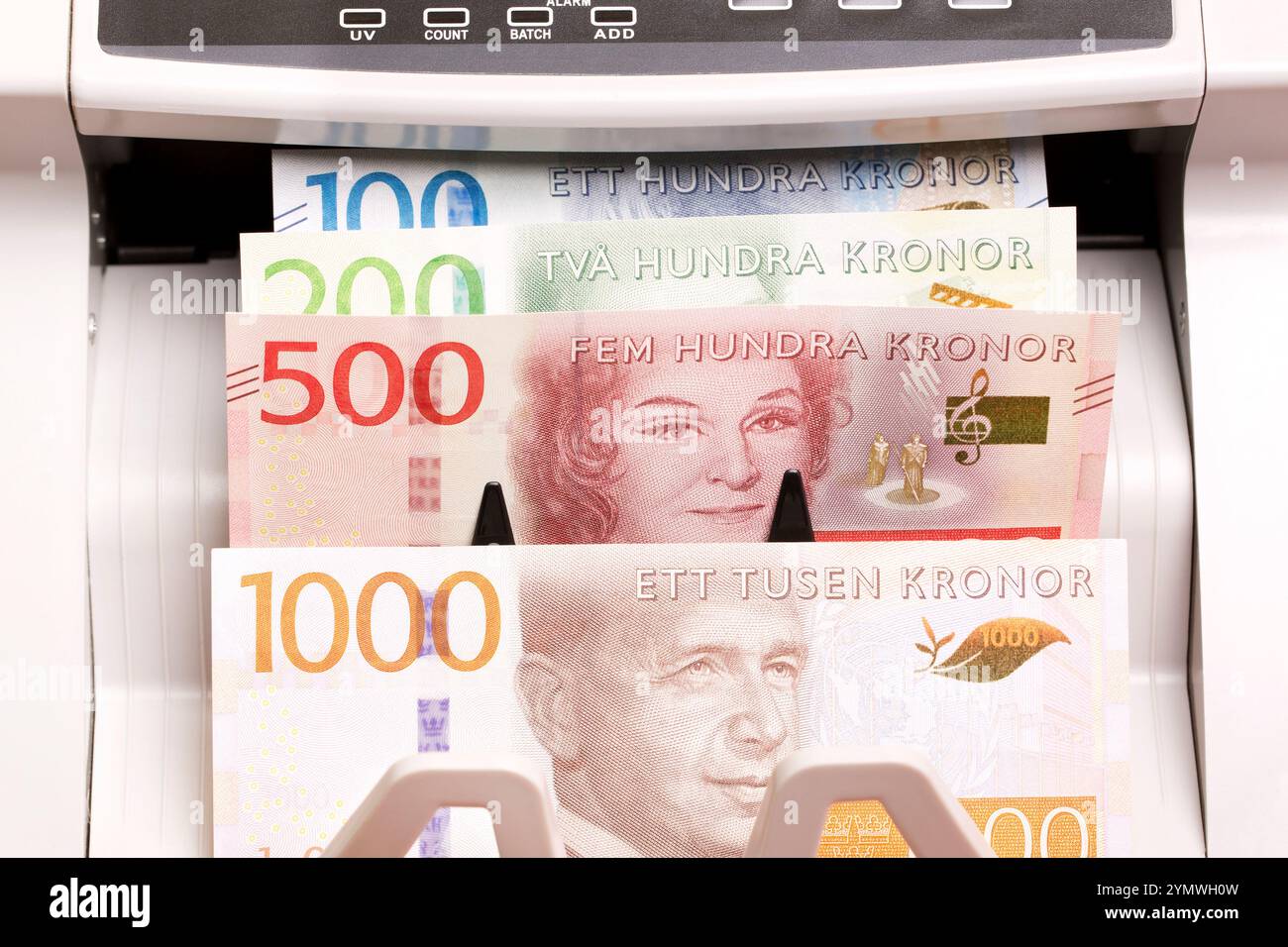 Swedish money - Crown in the counting machine Stock Photo - Alamy