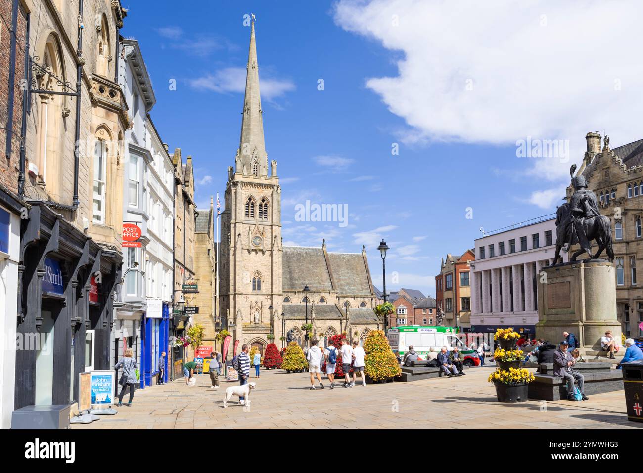 Durham Market Place with Equestrian statue of Charles William Vane Stewart and St Nicholas ...