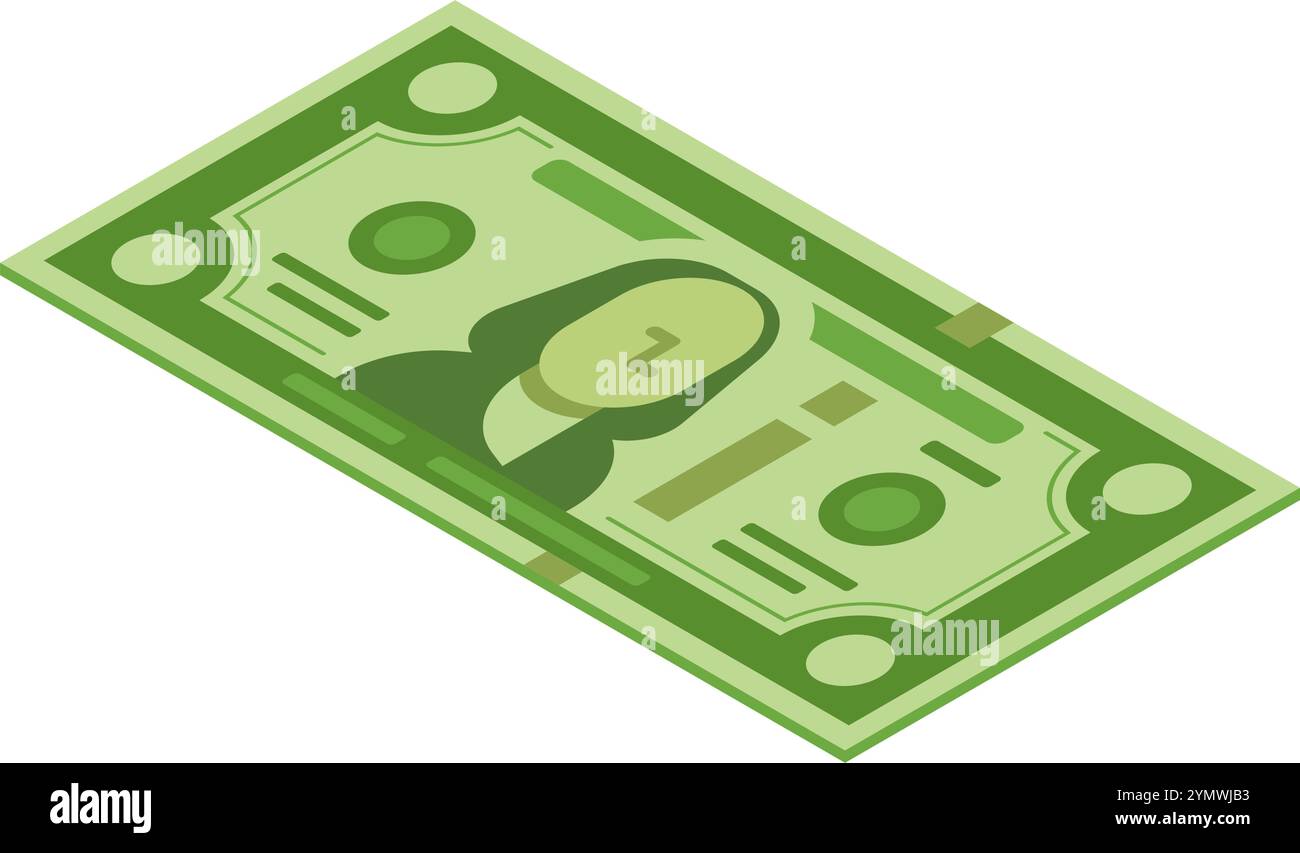 Green banknote lying on a white background, featuring security elements ...