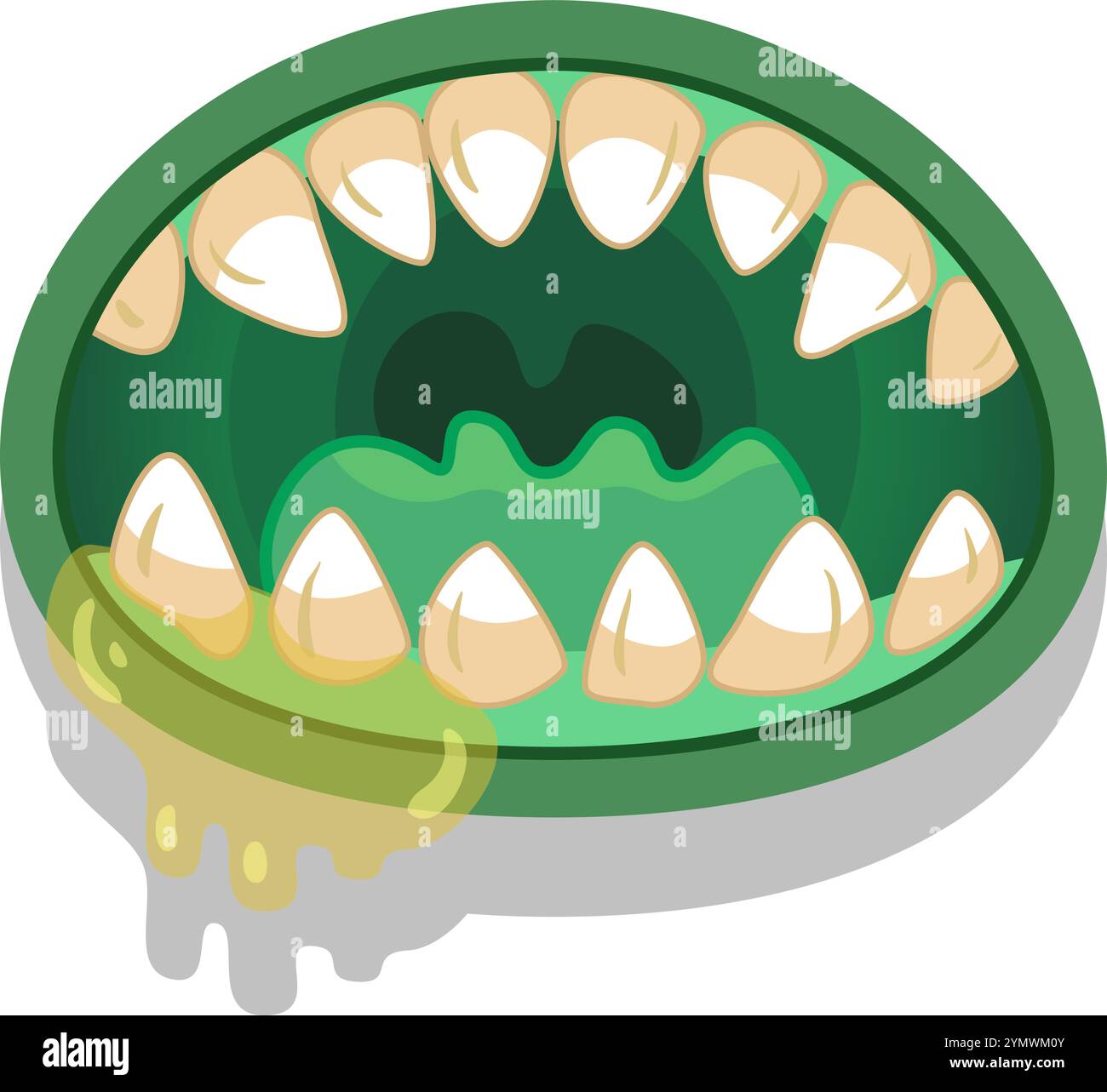 Cartoon illustration of a scary green monster mouth with sharp teeth ...