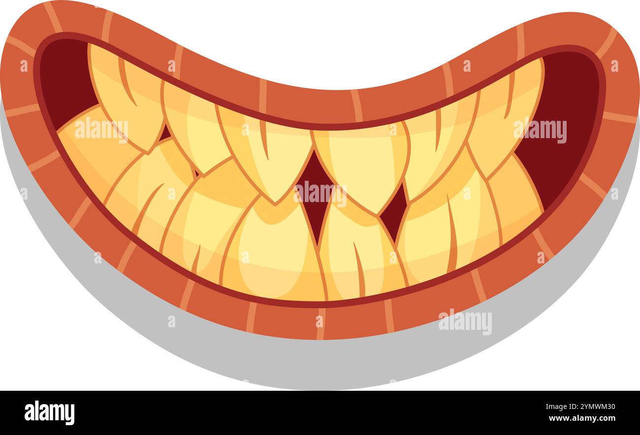 Cheerful cartoon mouth with big yellow teeth and red gums, perfect for ...