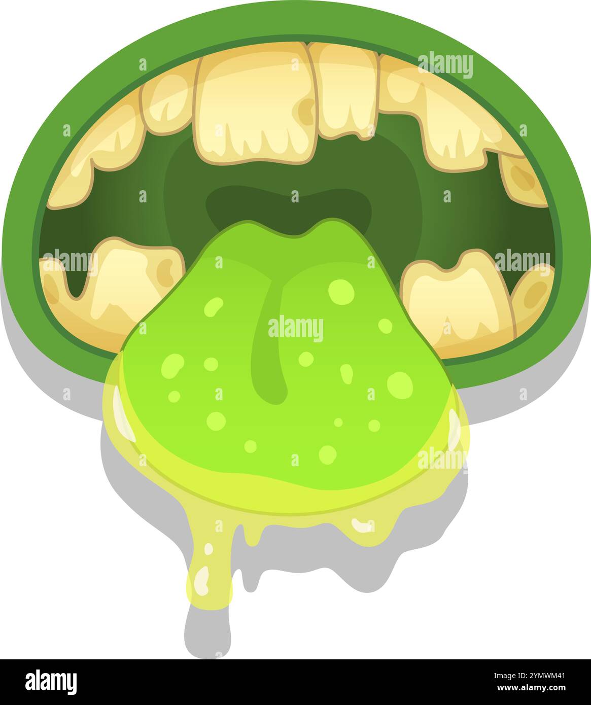 Cartoon illustration of a green monster mouth with its slimy tongue ...