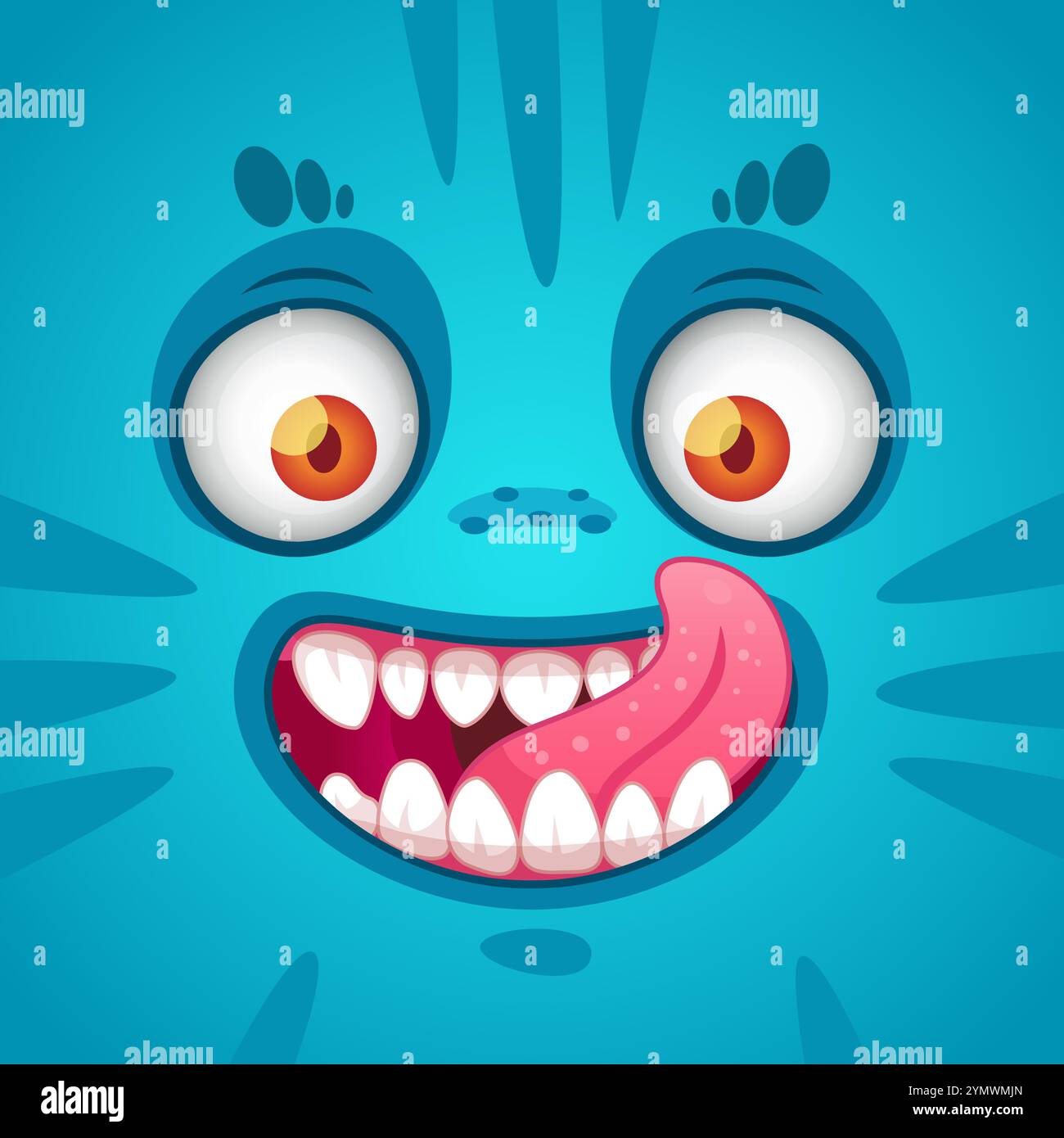 Cartoon illustration of a funny blue monster face with big eyes ...