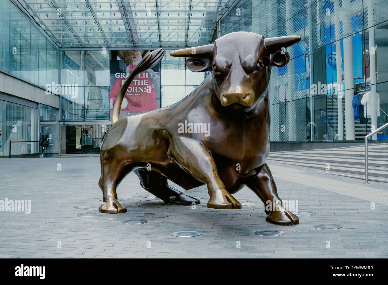 BIRMINGHAM, UK - AUGUST 7, 2024. The Bullring Bull in the centre of ...