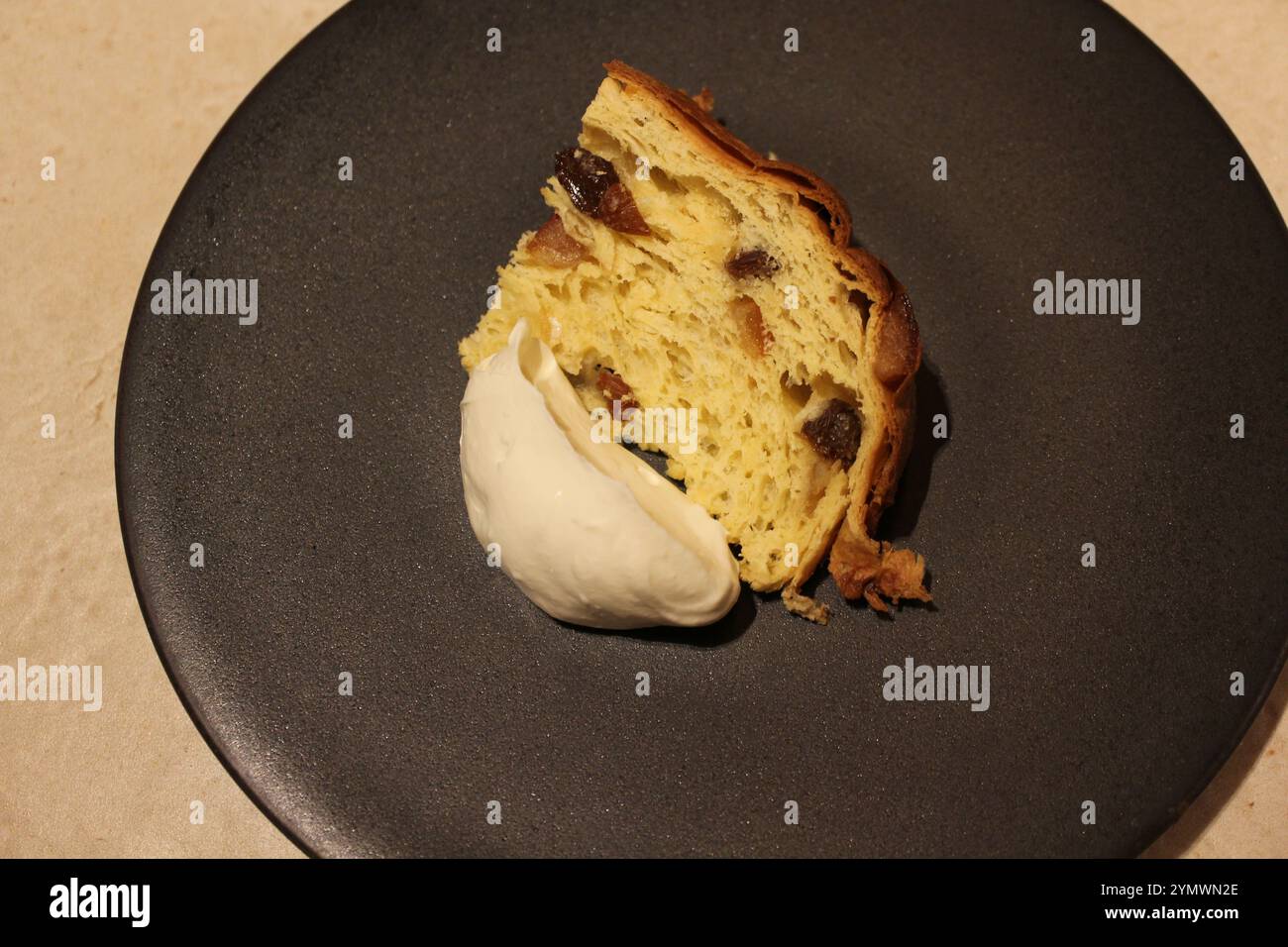 Italian dessert: panettone (Italian sweet bread) with whipped cream ...