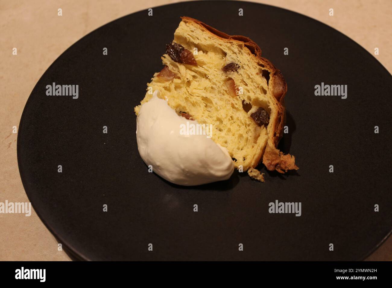 Italian dessert: panettone (Italian sweet bread) with whipped cream ...
