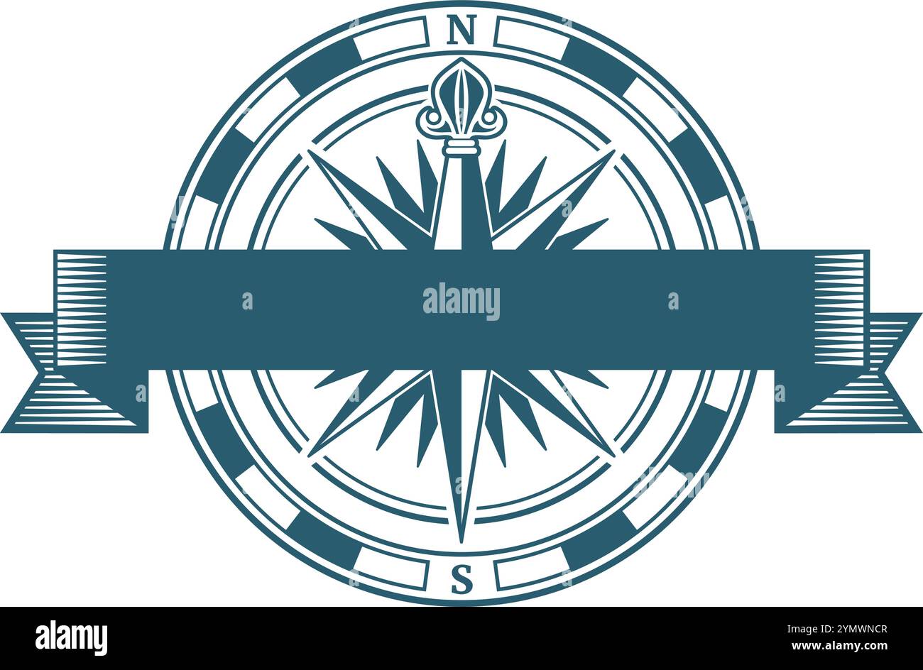 Retro compass logo. Sailing emblem with ribbon engraving Stock Vector ...