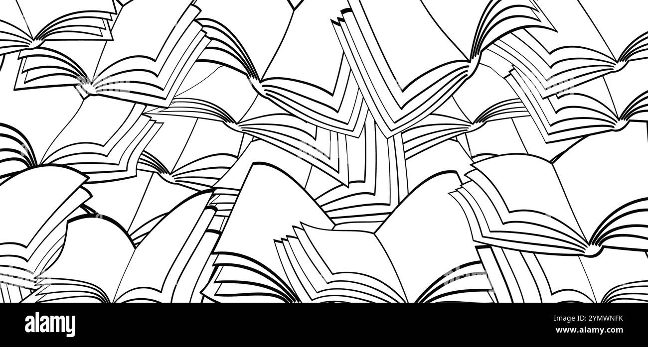 Cartoon open book and pages. Education concept. Line drawing. Opened ...