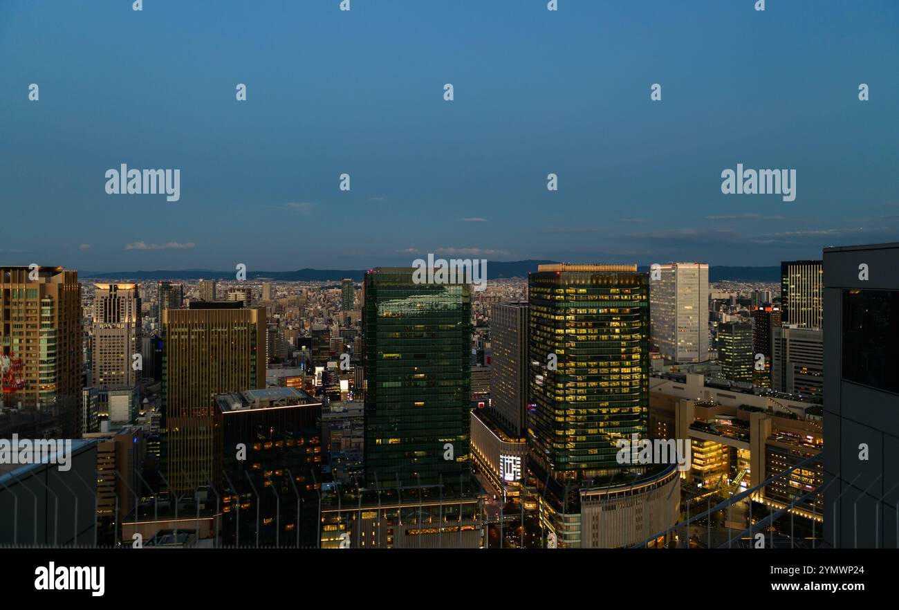 Rooftop viewing point of Umeda Sky Building, Osaka cityscape with a ...