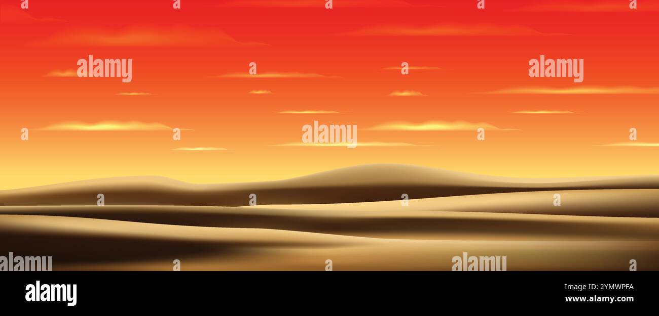 sunny desert landscape where sands shine with sky and clouds vector ...