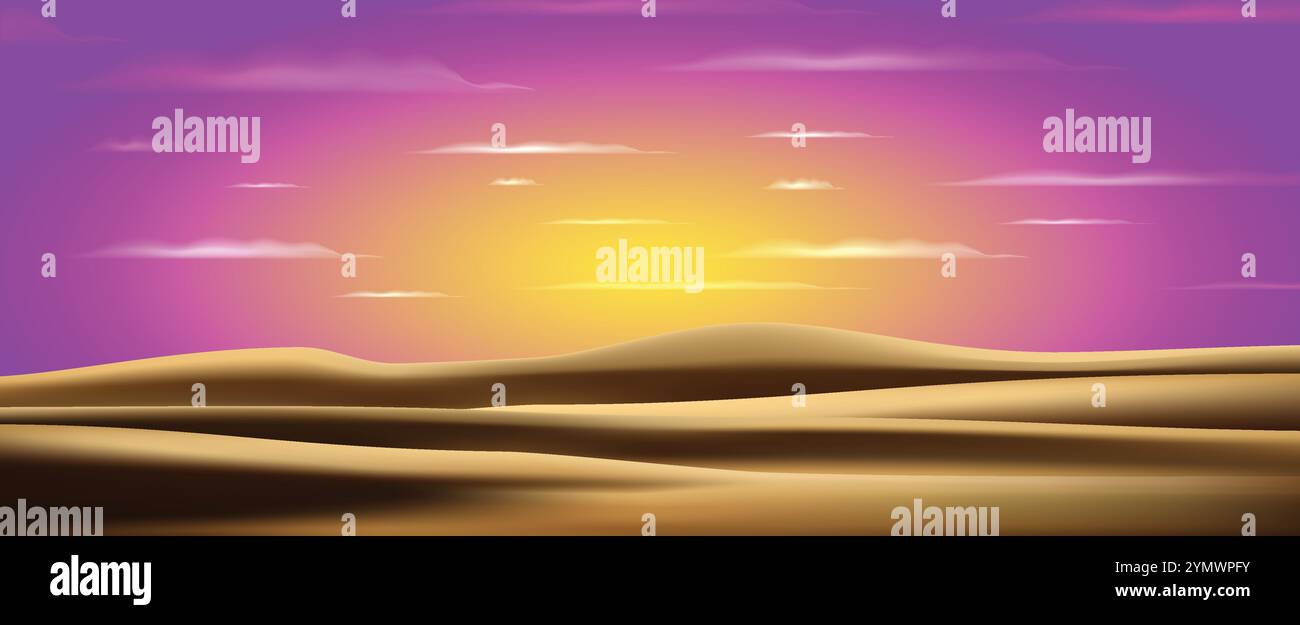 sunny desert landscape where sands shine with sky and clouds vector ...