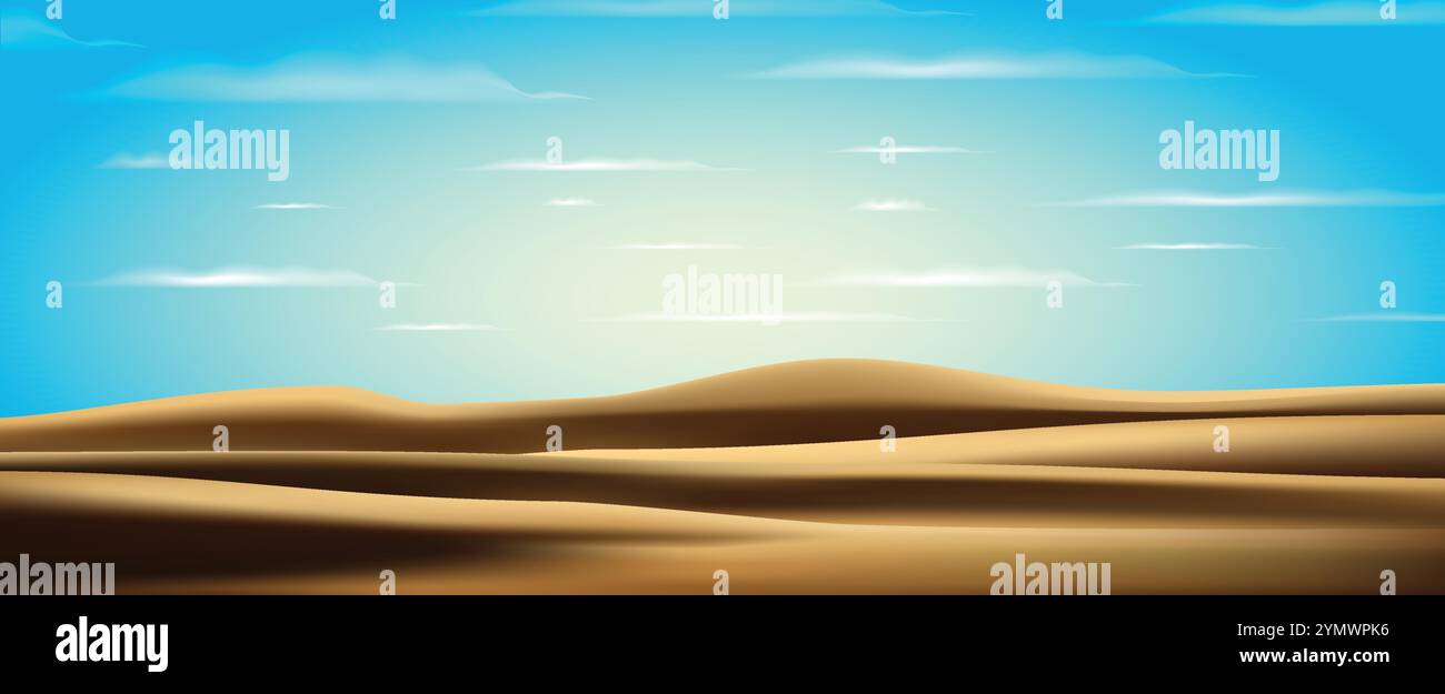 sunny desert landscape where sands shine with sky and clouds vector ...