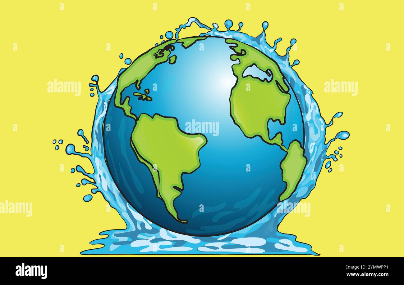 ILLUSTRATION Planet Earth splashing on the water surface environment ...
