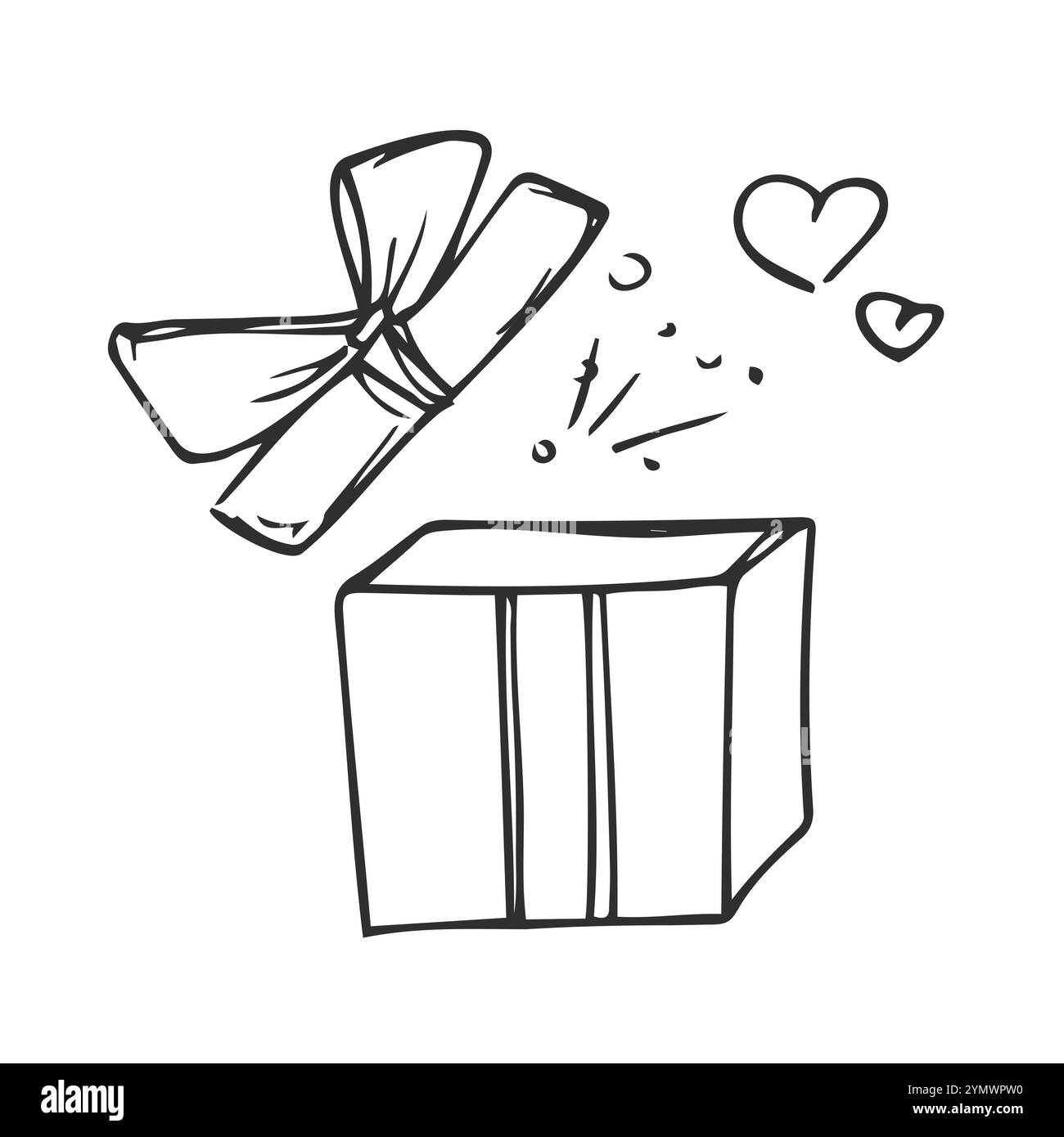 Gift box illustration. An open gift. Surprise. Hand drawing doodle ...