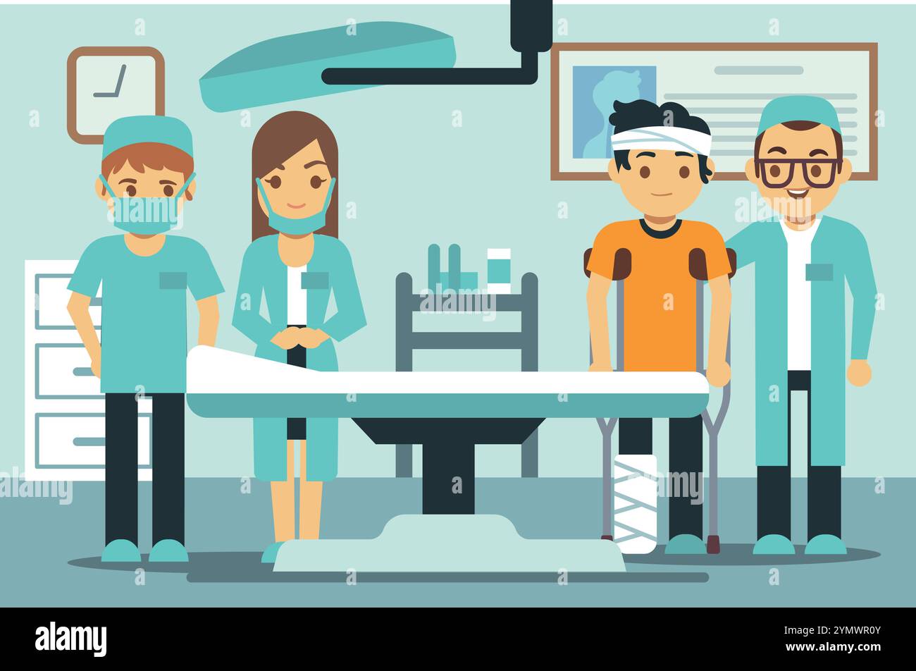 Medical staff help patient with broken leg in hospital Stock Vector Image & Art - Alamy