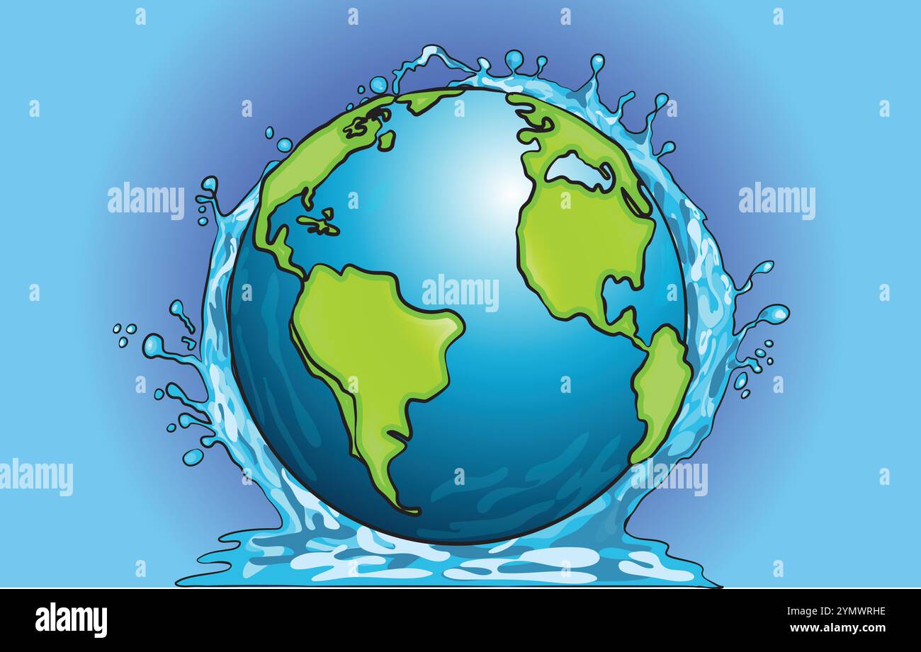 ILLUSTRATION Planet Earth splashing on the water surface environment ...