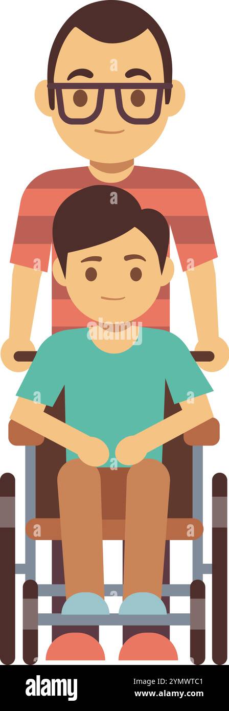 Dad push son wheelchair. Disabled kid character Stock Vector Image ...