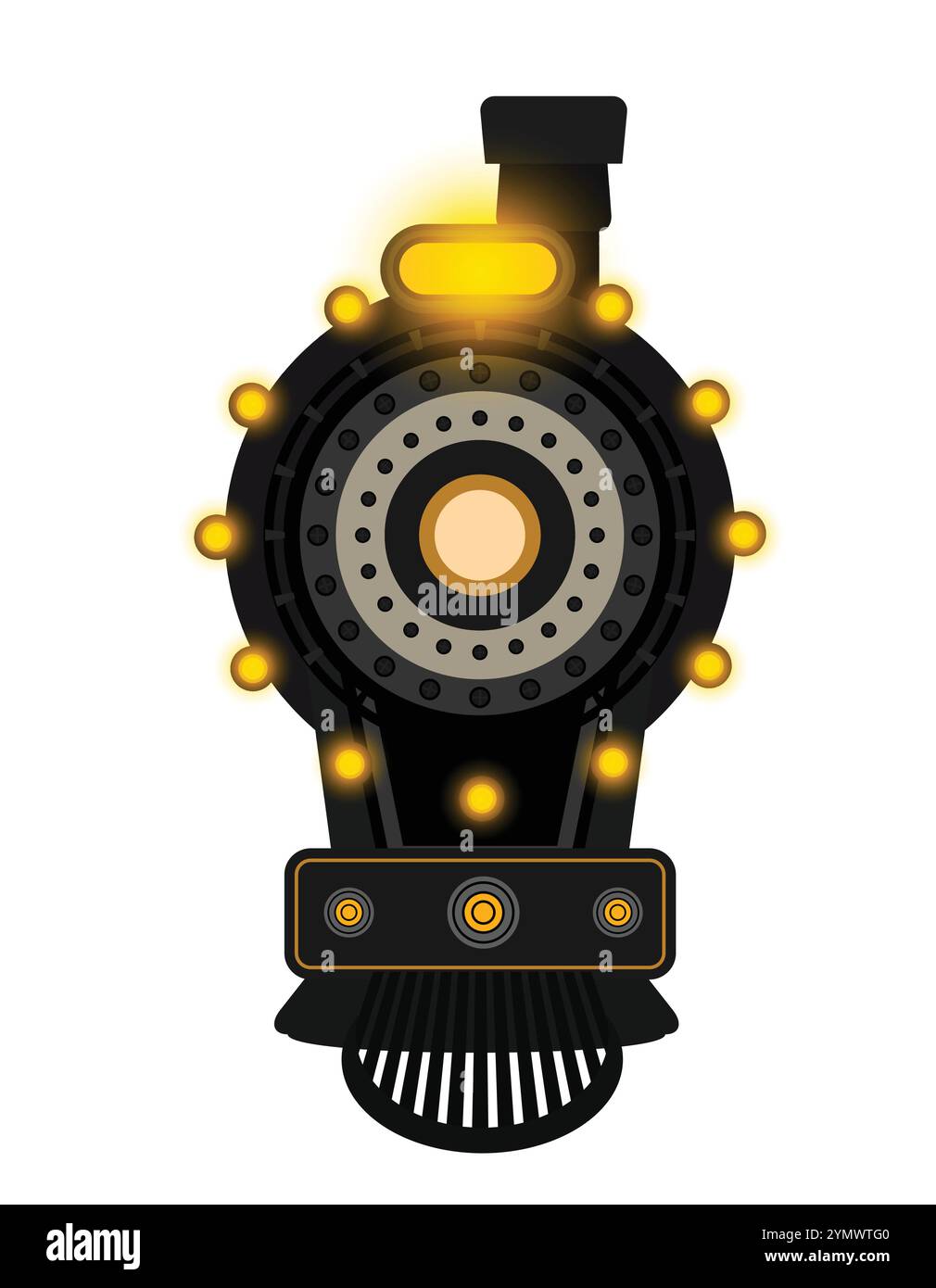 Stylized illustration of a futuristic locomotive design is shining in ...