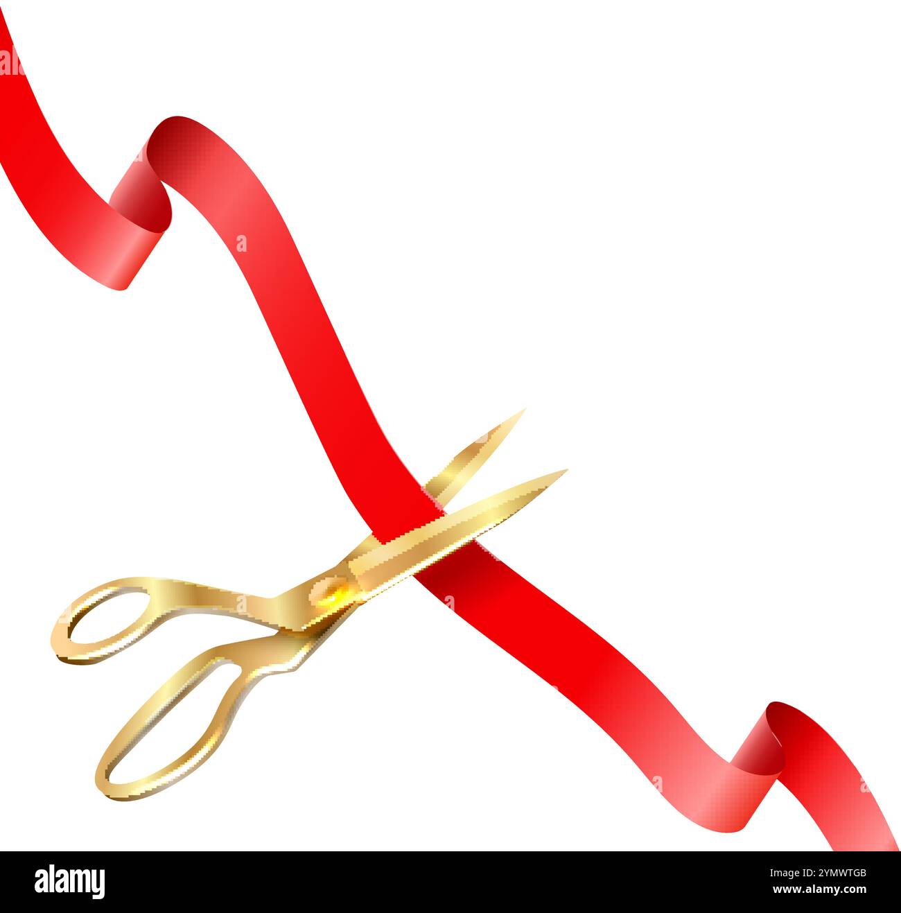 Golden scissors cut red ribbon. Grand ceremony invitation Stock Vector ...