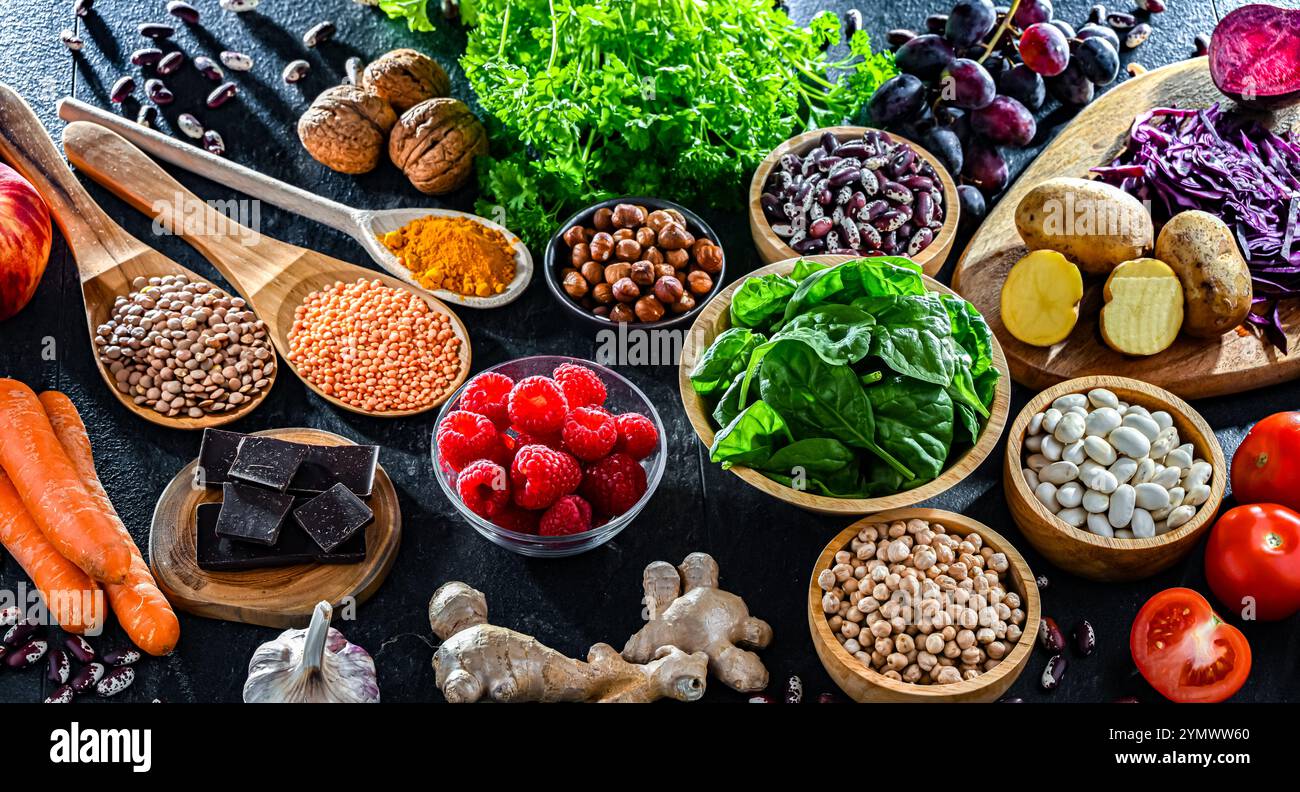 Foods rich in antioxidants. Healthy diet Stock Photo - Alamy