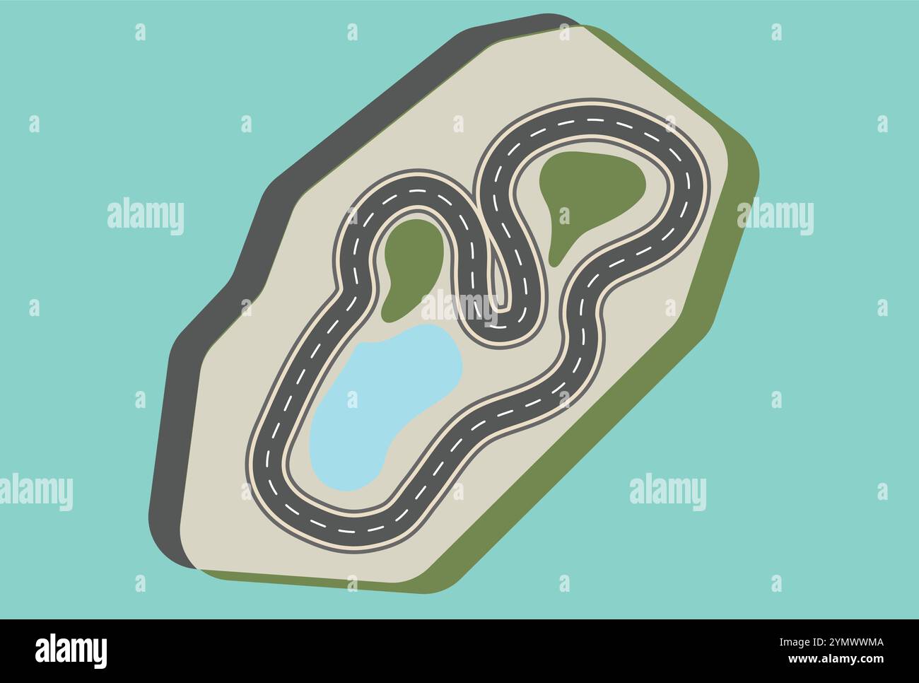 road, winding, landscape, illustration, stylized, lake, trees, path ...